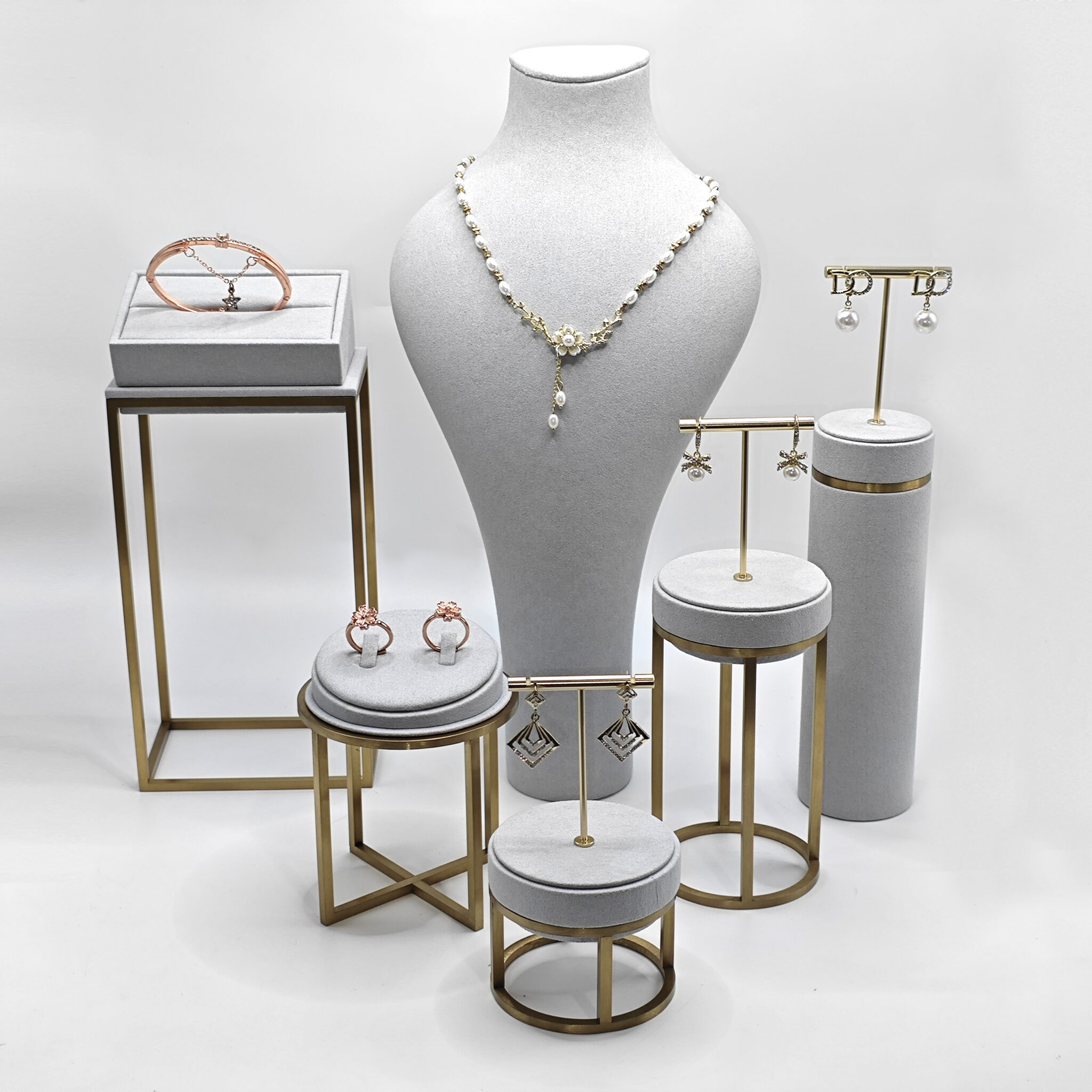 Jewelry Window Display I | Gold-Plated Frames & Grey Suede Holders ...